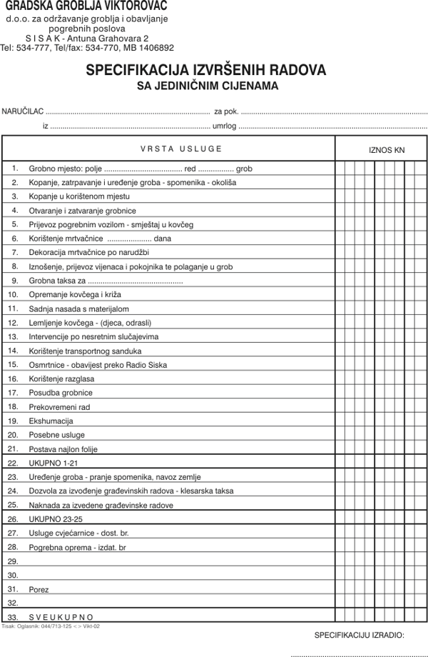 BLOKOVI – groblje – specifikacija izvršenih radova A4 – NAŠI KUPCI